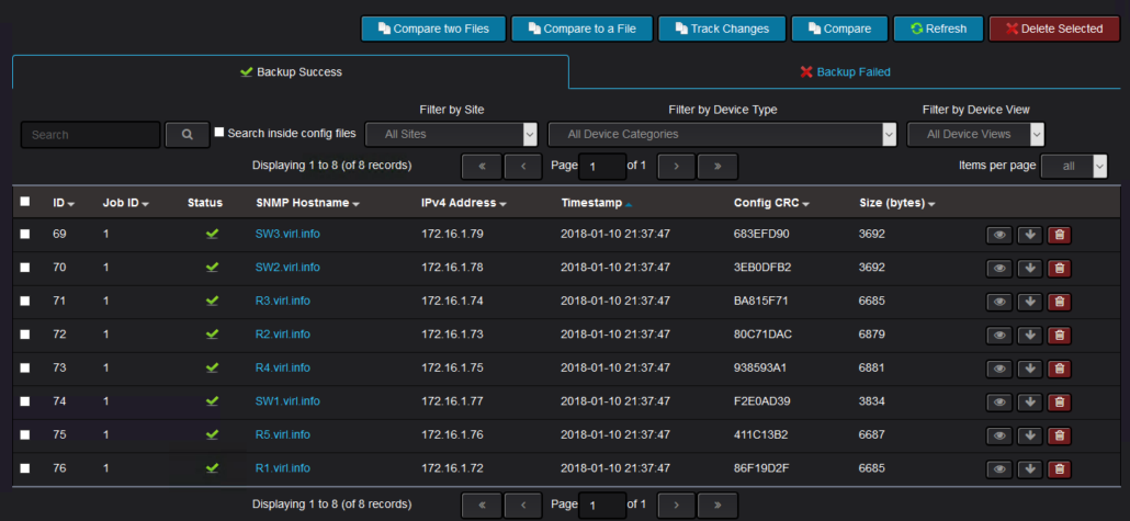 Configuration Backup and Change Tracking in Nectus - Network Monitoring Tools