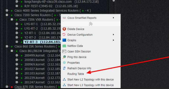 View Routing Tables In Nectus Gui Network Monitoring Tools