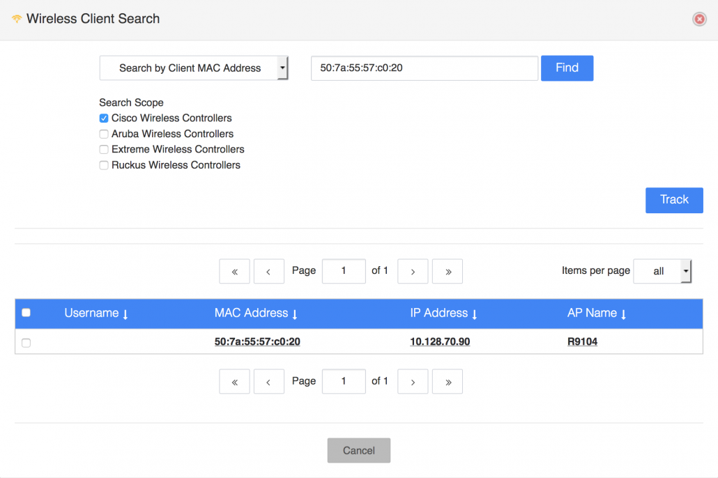 Cisco Wireless client search and tracking tools - Network Monitoring Tools