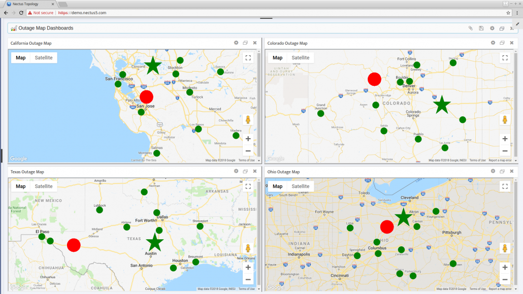 Creating Network Outage Dashboards in Nectus with GoogleMaps - Network Monitoring Tools