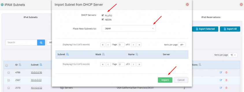 Importing Subnets To Ipam From Dhcp Servers Network Monitoring Tools